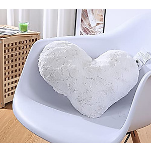 DaDalogy Bedding Luxury Dreamy White Faux Fur Heart Pillow - Lovely Valentine Gift Throw Cushion with Sewn Insert - Cute Romantic Soft Sherpa Backside | Upgraded- 16” x 14”