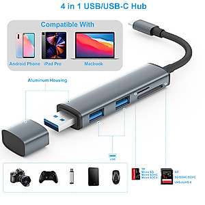 TIANSONG USB 3.0 SD Card Reader with Dual USB Ports, USB C SD Card Reader for iPhone 15/iPad/Mac 4 Ports Read and Write Simultaneously Memory Card Adapter for MacBook Pro/Air iMac Android S23 S22