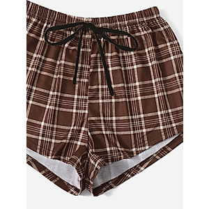 WDIRARA Women's 2 Piece Crop Tank Top and Plaid Drawstring Waist Shorts Pj Set Black and Red M