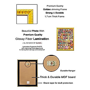 Koshtak Durga maa/vaishno Devi/nav Durga on Tiger maa Saraswati & laxmi Photo Frame with Laminated Poster (30 x 23 cm)(Golden Frame)