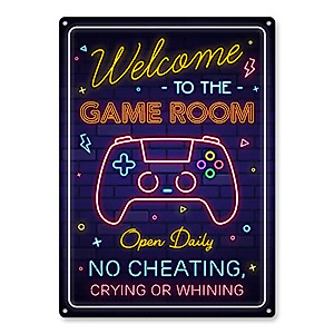 Gaming Room Metal Sign - Gamer Wall Decor For Boys Room, Bedroom Gamers Aluminum Rust Free 9" X 11", Pre-Drilled Holes, Weather Resistant