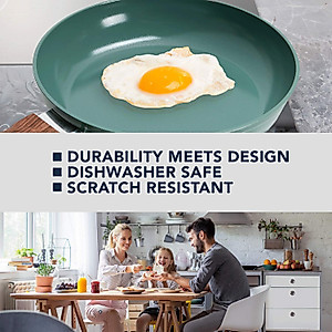 Phantom Chef Frying Pan Set | 100% Aluminum Nonstick Frying Pan Set With Nontoxic Ceramic Coating | Soft Touch Stay Cool Handle | PTFE PFOA Lead and Cadmium Free | 8 Inch and 11 Inch Fry Pan | Green