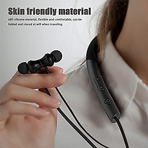 ESSONIO Bluetooth Headphones Wireless Bluetooth Neckband Headphones Neckband Bluetooth Earbuds Headset Noise Cancelling with Microphone Magnetic(in-Ear-Black)