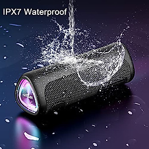 Ortizan Portable Bluetooth Speaker, IPX7 Waterproof Outdoor Wireless Speaker with 24W Loud Stereo Speakers, 30H Playtime, Colorful LED Lights, Dual Pairing, 100ft Bluetooth Range for Home, Travel