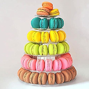 6 Tiers Round Macaron Tower Stand Plastic Transparent Cake Stand Macaron Display Rack Desserts Cupcake Holder Platter for Baby Shower, Birthday Party, Wedding, Party Decor by Greatstar