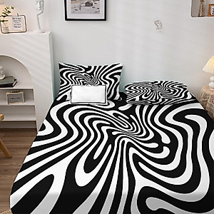 THYUNQ Abstract Sheets Full Size Bed, Black and White Pattern Bedding Sheets & Pillowcases - 16 Inch Deep Pocket, Super Soft Microfiber Printed Sheet Set 4 Piece