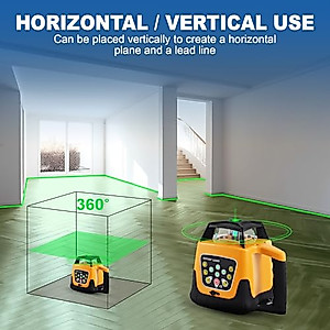 Iglobalbuy Rotary Laser Level Green Laser Self Leveling Kit, 500M Green Beam 360° Automatic Horizontal/Vertical Self-leveling Rotary Rotating Laser Level with Remote Control + Receiver