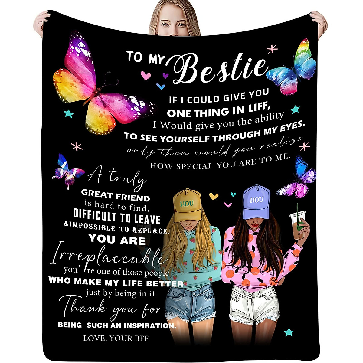 SHUIHAN to My Bestie Blanket, Ultra-Soft Fuzzy Fleece Throw Blanket, Friendship for Women, Teen Girls, Besties, Sister, Birthday Gift Blankets, 51''x59''
