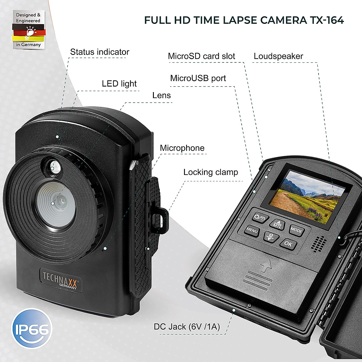 TECHNAXX Full HD Time Lapse Camera TX-164 - Ideal for Time Lapse Recordings of constructions Sites, House Building, Plant Growth (Garden, Orchard), Outdoor Shots, Security Monitoring, etc., Black