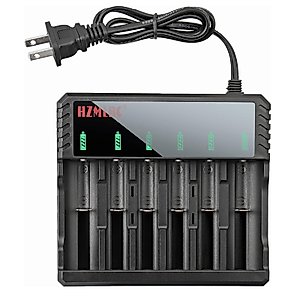 6 Bay 18650 Battery Charger Universal Wall Charger for 3.7v Lithium Rechargeable Batteries Compatible 18650 26650 14500 16340(RCR123) 10440 17670 18490 17500 Lithium Battery Charger (DC Charger)