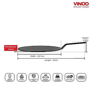 Vinod Legacy Pre-Seasoned Cast Iron Pan, Dosa Pan, Flat Skillet Pan/Tawa, Crepe, Chapati, Roti, Dosa Tawa Tava with Safety Sleeve for Stay-Cool Handle - 30cm, Black (LEGACY-TAWA-30)