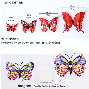 PVC Beautiful 3D Butterfly Wall Decals, 12pcs Removable DIY Home Decorations Double Layer Butterflies Wall Stickers Murals for Garden Bedroom Birthday Party Wedding TV Background Living Room(Pink)