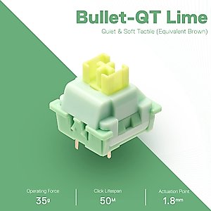 Redragon A113 Bullet-QT Soft Tactile Mechanical Switch, 3-Pin Plate Mounted Quiet Tactile Equivalent, Hot-Swappable DIY Keyboard Switch Mod, 50 Million Click(24 pcs Switches, Keycap + Switch Puller)