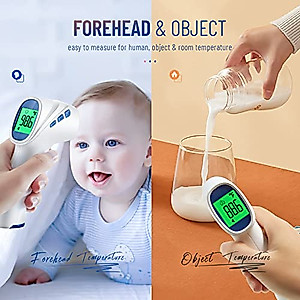 Touchless Thermometer for Adults, Digital Infrared Thermometer Gun with Fever Alarm, Forehead and Object 2 in 1 Mode, Fast Accurate Results (White)
