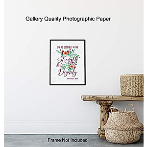 She is Clothed With Strength and Dignity - Christian Wall Decor - Proverbs 31 - Bible Verse Wall Art - Scripture Wall Decor - Inspirational Gift for Women, Girls - Religious Gifts - God Wall Decor