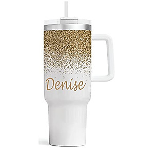 Personalized 40oz Tumbler With Handle and straw | Stainless Steel Insulated Tumbler | Travel Cup | Double Wall Coffee Cup for Hot and Cold Drinks | Teal Glitter Effect with Name