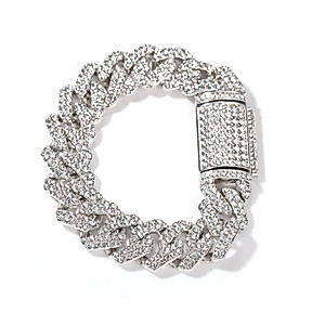 18mm Cuban Link Bracelet for Men Women, Bracelet Chain Curb Chain, Bling Rhinestone Bracelet Clasp Chain, Hip Hop Jewelry, Silver, 18x1.8cm (009316MNWRBR71MFV)