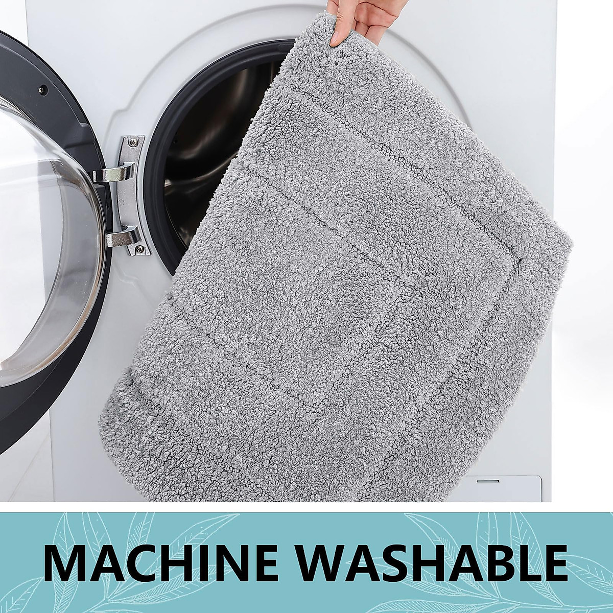 Buganda Bathroom Rugs, 24" x 16", Soft and Absorbent Microfiber Bath Rugs, Non-Slip Shaggy Bath Carpet, Machine Wash Dry Bath Mats for Bathroom Floor, Tub and Shower, Grey