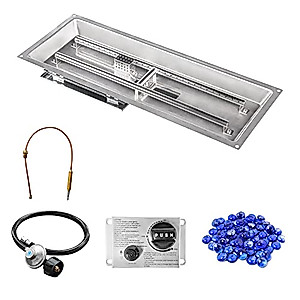 UMAX Fire Pit Kit, 28.7” x 11” Fire Pit Burner for Propane Fire Pit, Stainless Steel Fire Pit Table Insert with 11 LBS Blue Glass Beads