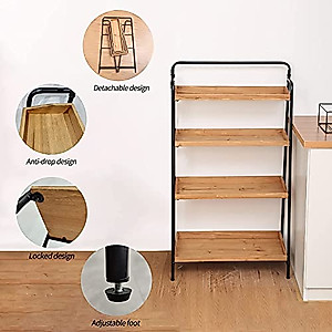 DAOYIJIAJU 4-Tier Ladder Shelf Metal Frame with Wood Rectangle Tray Standing Shelf Storage Units Industrial Organizer Shelves for Kitchen, Living Room, Office, Bedroom and Bathroom