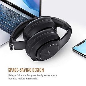 BLARO Bluetooth Headphones Over Ear, Hi-Fi Deep Bass Wireless and Wired Headsets, 72 Hours Playtime, Soft Memory Protein Earmuffs, Foldable Headphones with CVC6.0 Mic-Black