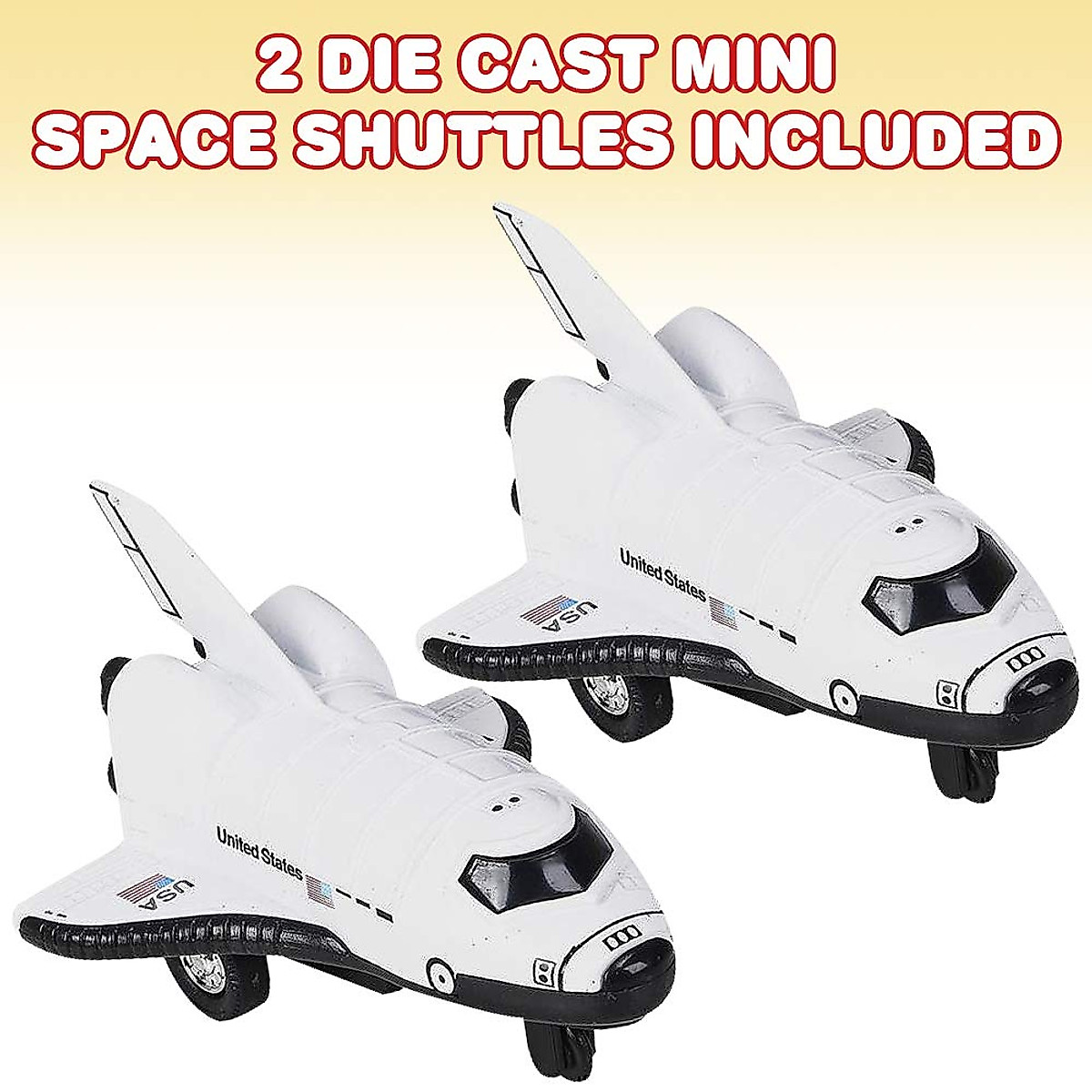 ArtCreativity Diecast Mini Space Shuttle with Pullback Mechanism, Set of 2, Diecast Metal NASA Space Toys for Boys, Astronaut Cake Decorations, Astronaut Space Theme Party Favors