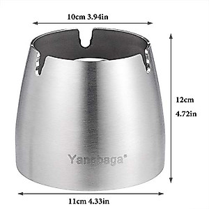 Yangbaga XL Ashtray with Lid for Cigarettes，Windproof/Rainproof Stainless Steel Smokeless Odorless Ash tray for Home Unbreakable Modern Ashtray for Indoor or Outdoor Use,Silver (X-Large)