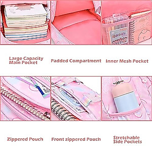 BYXEPA Girls Backpack, 16.5 * 13.5 * 7 inches School Backpack for Girls, Lightweight Kids Backpack with Compartments, Kids' School Book Bag for Elementary Student (Pink)