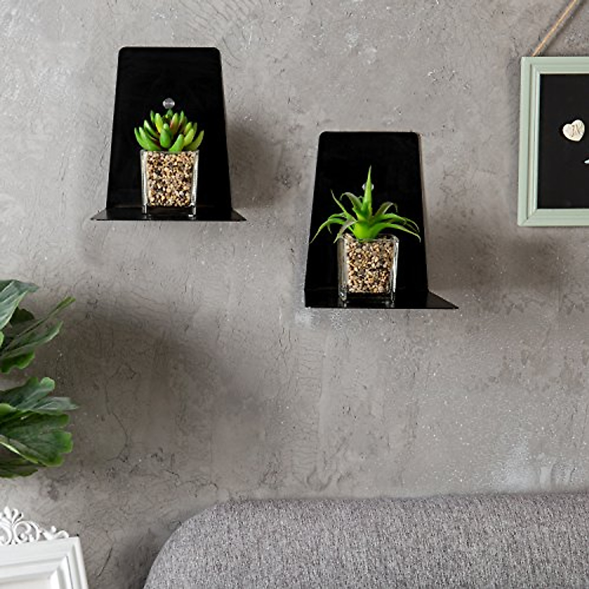 MyGift Modern 7-Inch Rectangular Black Metal Floating Accent Shelf, Set of 2