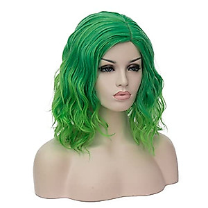 Ruina Green Wigs for Women 14'' Short Curly Wavy Bob Wig Colorful Synthetic Wig, Cute Hair Wigs for St Patricks Day Party Halloween R019GR