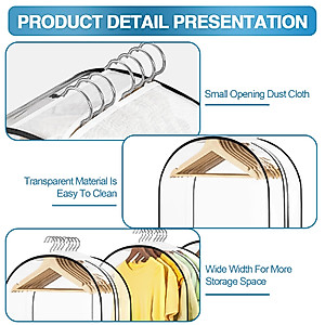 Hiitytin 40" Clear Garment Bags for Hanging Clothes, 4 Pcs Garment Covers with 10" Gusseted & Side Zipper - Hanging Clothes Storage Bag for Closet, Suit, Coat, Shirt, Dress Bags