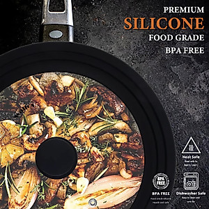 Universal Lid for Pots, Pans and Skillets - Tempered Glass with Heat Resistant Silicone Rim, Fits 10", 11" and 12" Diameter Cookware, Round…