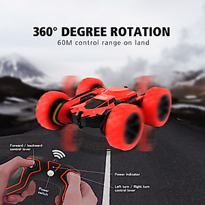 Remote Control Car for 6-8 Year Old Boys & Girls,Rimila RC Stunt Car 4WD 2.4Ghz Remote Control Vehicle Double Sided Rotating 360° Flips,Toy for Kids Birthday Gift (Battery Not Included) (Red)