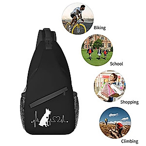 Heartbeat German Shepherd Sling Bag Crossbody Daypack Travel Hiking Mini Fashion Shoulder Backpack for Men Women Kids
