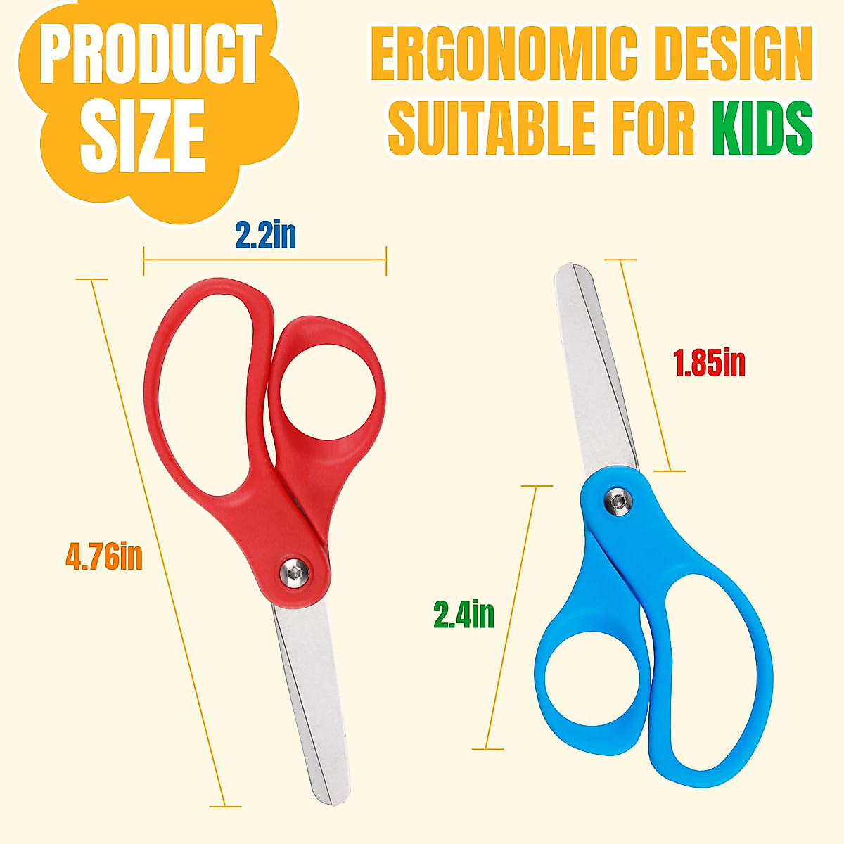 12 Packs Kids Scissors, Scissors for School, Safety Scissors, Blunt Tip Scissors, 5 Inch School Student Blunt Tip Kids Craft Scissors, Safety Comfort Grip for Children Cutting Paper
