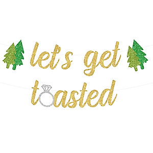 Sursurprise Camping Bachelorette Party Decorations, Let’s Get Toasted Banner for Cabin Mountain Bridal Shower Engagement Wedding