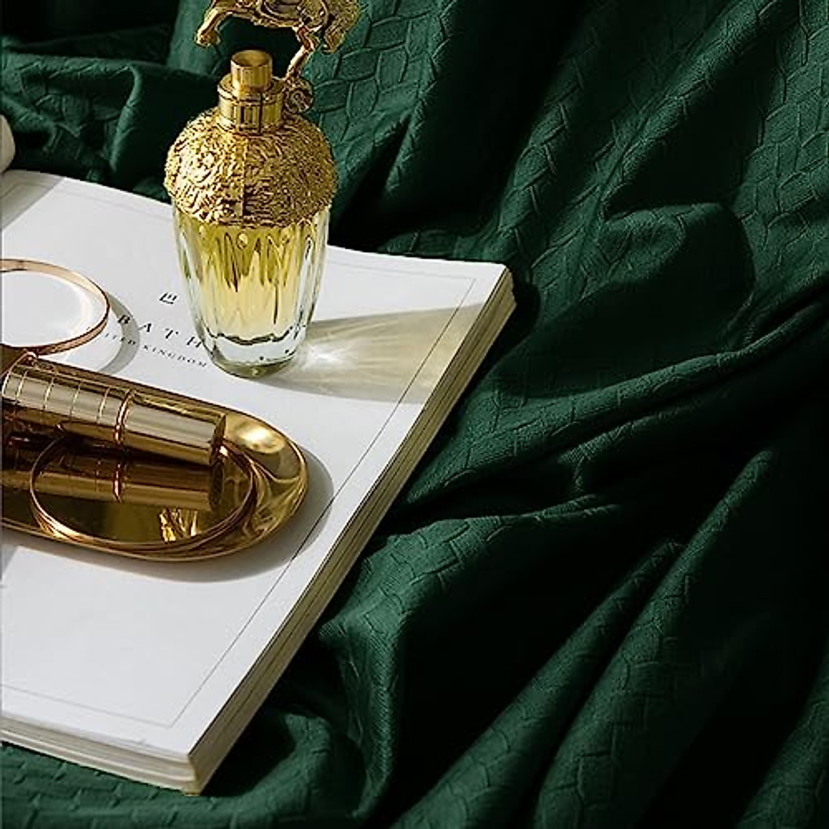 Embossed Velvet Curtain Panels Textured Room Darkning Window Treatments for Sliding Glass Door Extra Wide Custom Length Drapes, Custom Size, Dark Green