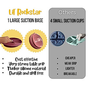 Li'l Rockstar Baby Led Weaning Supplies - Silicone Baby Feeding Set – Silicone Baby Bibs Suction Bowl Divided Plate Cup Self Feeding Spoons – Baby Toddler Dish Set (Dark Beige)