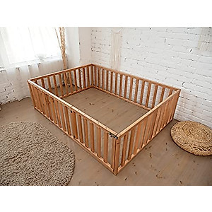 BUSYWOOD Montessori Floor Bed - Toddler Bed - Play Pen - Kids Furniture - Toddler Bed Frame - Wood frame - Twin Bed Rails for Toddler - Montessori Furniture (Model 6.2)