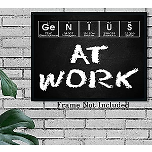Genius At Work Periodic Table of Elements Print, 14"x11" Unframed Funny Science Poster, Chemistry Art Ideal for Science Lab, Teen Bedroom, Dorm Room or Home Decor