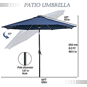 GDY 10Ft Patio Umbrella, Solar Powered 40 LED Lighted Outdoor Table Market Umbrella with Tilt and Crank, Center Light (Navy Blue)