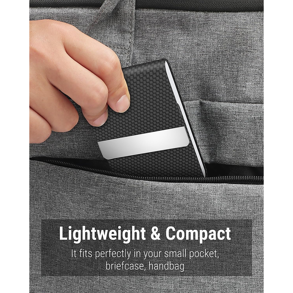 MaxGear Business Card Holder, PU Leather Business Card Case Pocket Card Holders for Men or Women, Metal Slim Name Card Holder RFID Blocking Business Card Carrier with Magnetic Closure, Black Carbon