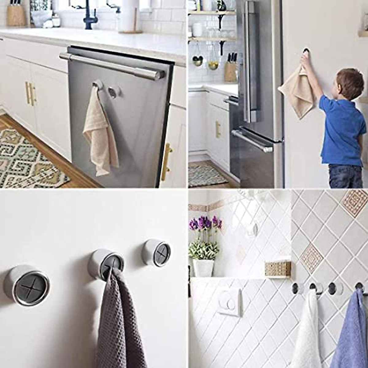NNEWSP 8Pcs Kitchen Towel Hooks,Round Self Adhesive Wall Hanger，Towel Holder for Bathroom, Kitchen and Home, Cabinet, Garage