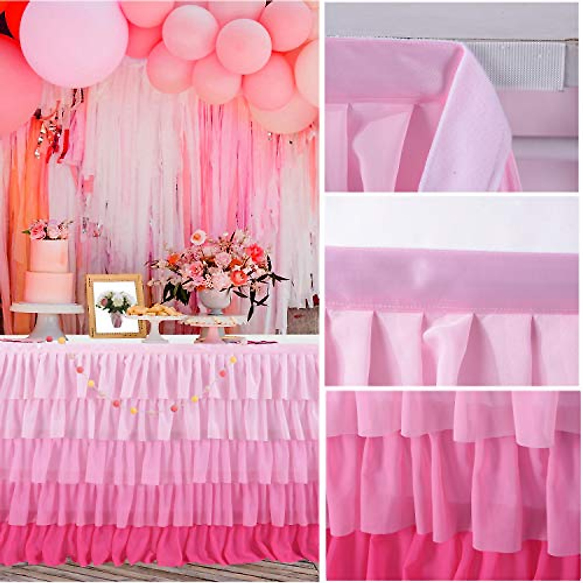 Besutolife Pink Table Skirt Tutu Ruffled Tablecloth for Rectangle Table 6ft Baby Shower Birthday Party Unicorn Home Gradient Pink Table Decor