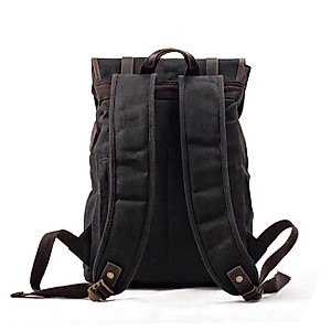 WUDON Canvas Leather Backpack for Men - Vintage Canvas Shoulder Rucksack for School Flight Hiking