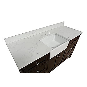 Kitchen Bath Collection Yorkshire 60-inch Farmhouse Single Bathroom Vanity (Engineered Marble/Chocolate): Includes Chocolate Cabinet with Engineered Marble Countertop and White Apron Sink