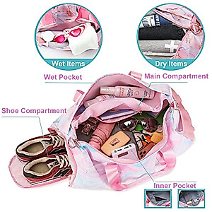 Dance Bag Girls Duffle Bag Teen Sports Gym Bag Travel Bag for Weekender Sleepover Overnight Bag with Shoe Compartment and Wet Pocket