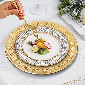 WUWEOT 12 Pack Gold Charger Plates, 13" Plastic Round Dinner Under Plates Bulk, Reusable Charger Service Base Plates with Embossed Pattern for Party, Wedding, Catering Event, Tabletop Decor