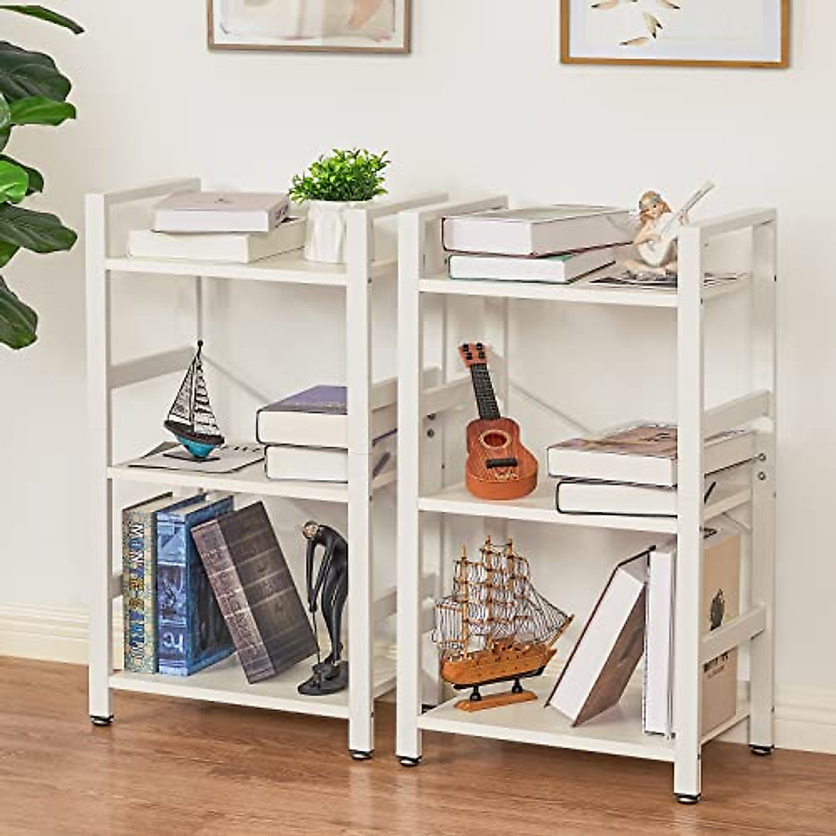 BEWISHOME 3 Tier Bookshelf, White Small Bookshelf for Small Spaces, Short Wooden Storage Bookcase with Metal Frame for Bedroom Living Room and Home Office JCJ62W