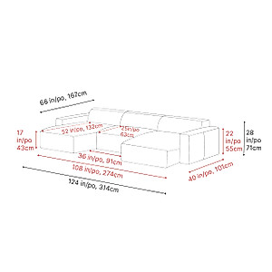 Valencia Nathan Nappa Leather Couch - 3 Seats with 2 Chaises - 100% Full Aniline Leather Modern Sectional Sofa for Lounge and Living Room Solid Wood Frame and High-Resilience Foam (Caramel Brown)